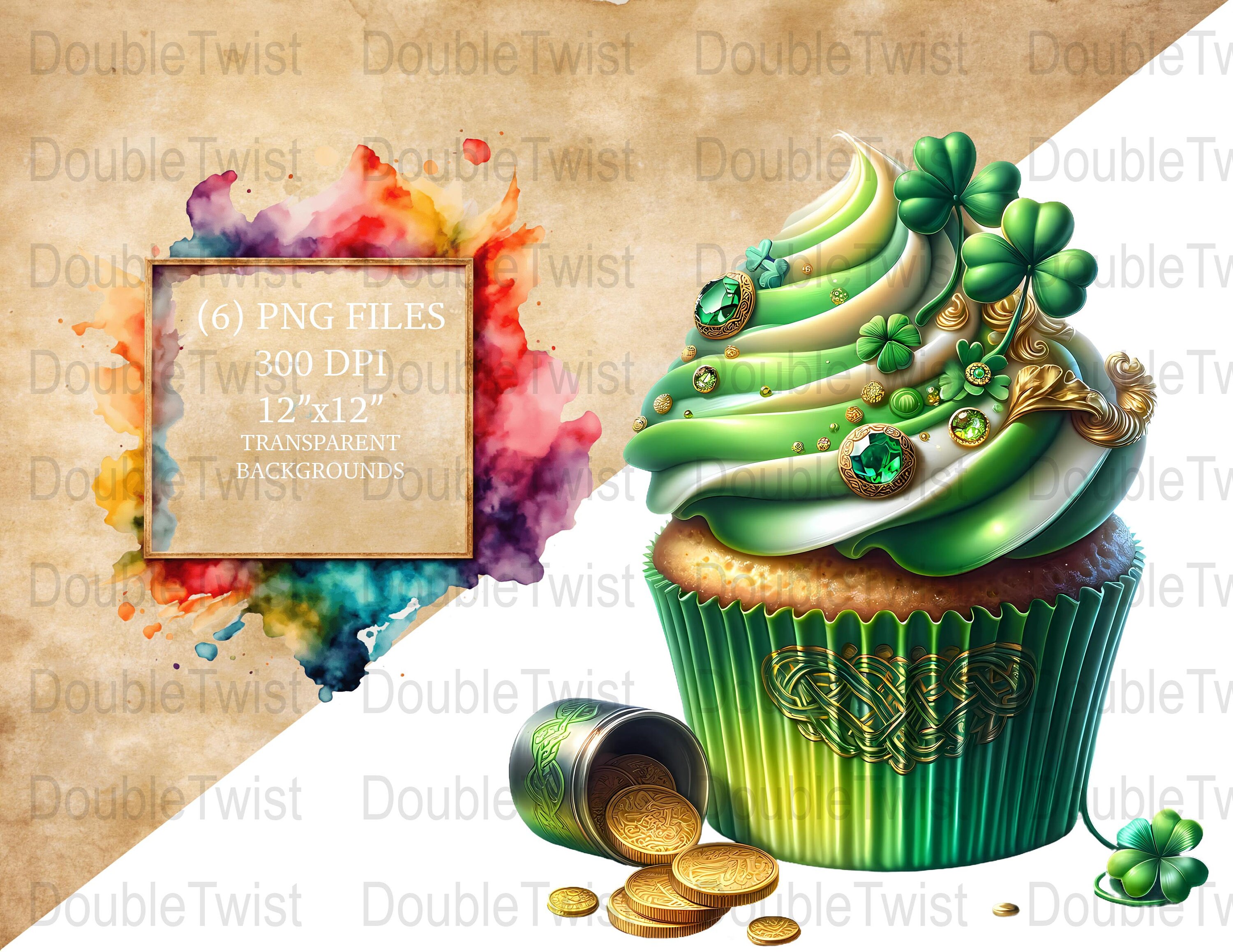 St. Patrick's Day Cupcake PNG Clipart, Green Shamrock Sprinkles, Gold ...
