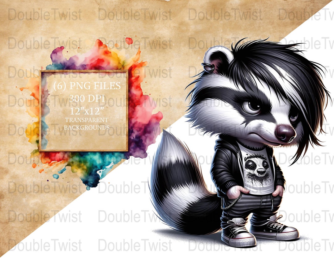 Emo Badger Clipart, Punk Rock Woodland Animal PNG, Digital Download ...