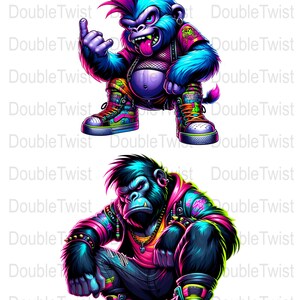 Neon Punk Gorilla Clipart, Colorful Punk Ape PNG, Digital Download ...