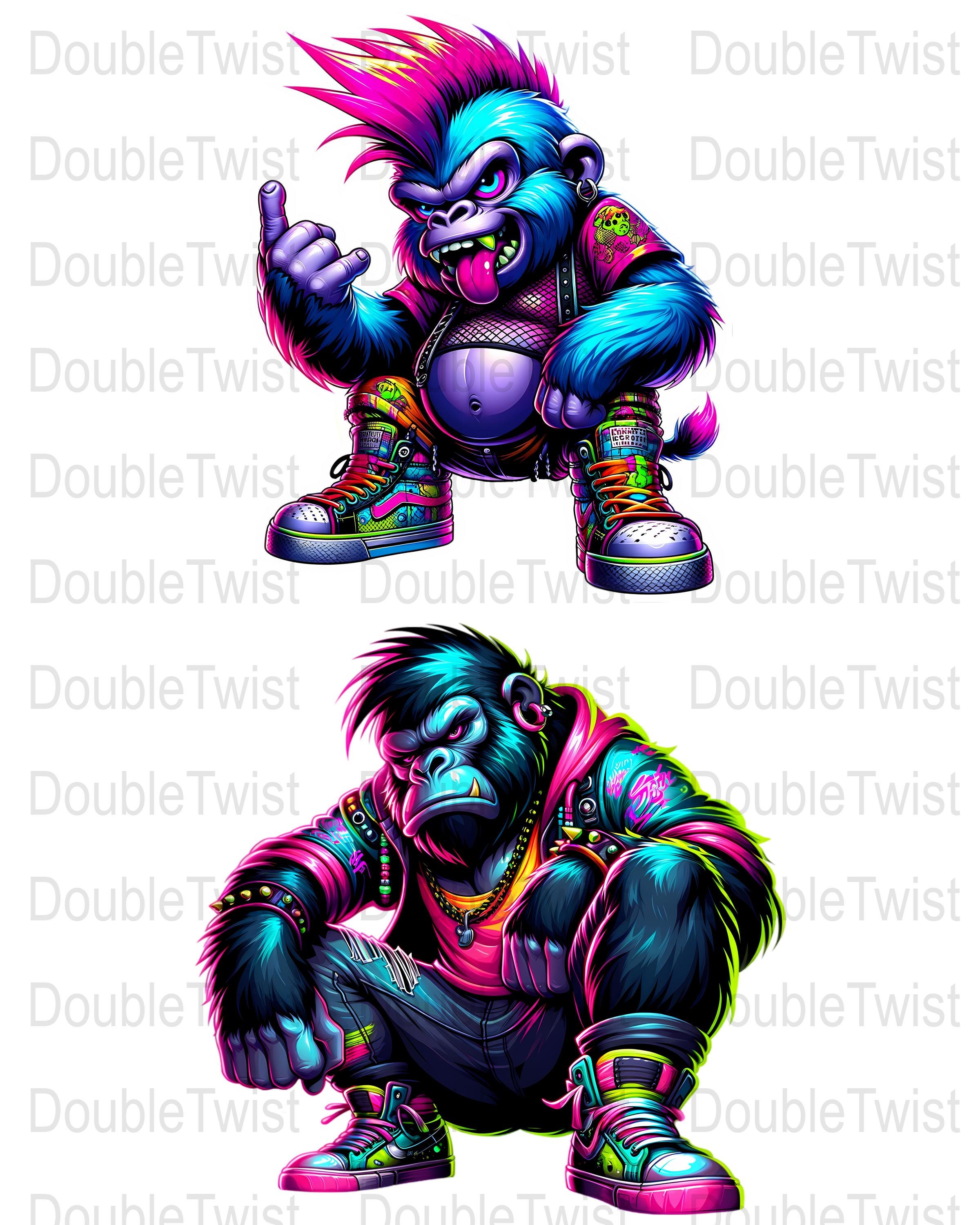 Neon Punk Gorilla Clipart, Colorful Punk Ape PNG, Digital Download ...