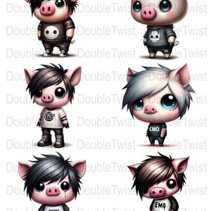 Emo Chibi Pig Clipart, Cute Piggy Pngs, Digital Emo Pig Characters ...