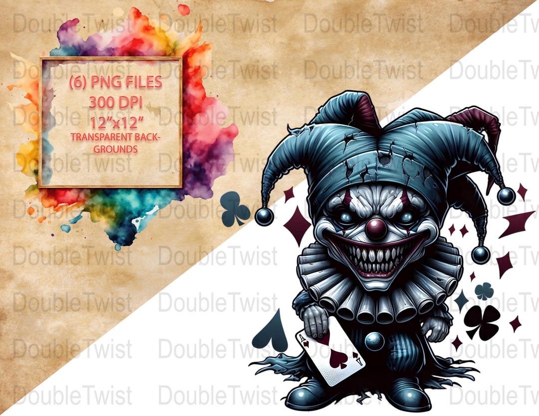 Creepy Jester Clipart, Dark Clown PNG, Spooky Playing Card Art, Horror ...