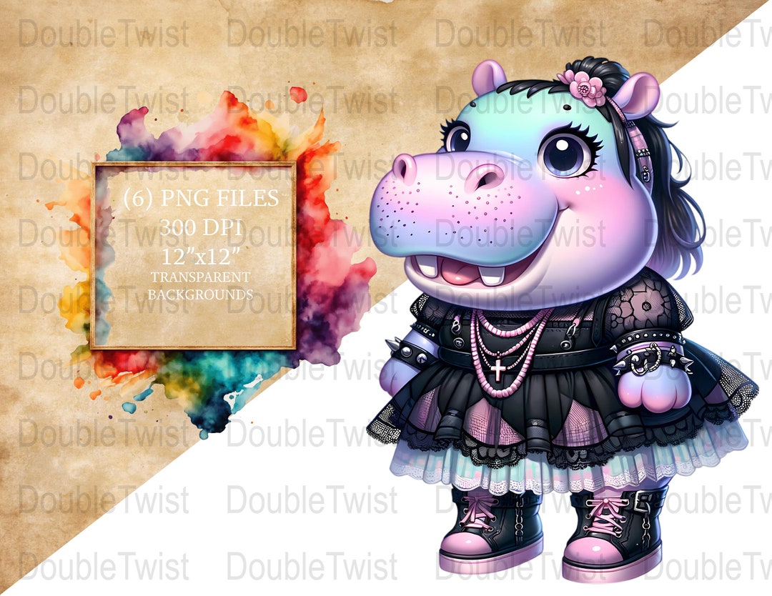 Pastel Goth Hippos PNG Clipart, Cute Goth Hippopotamus Graphics ...