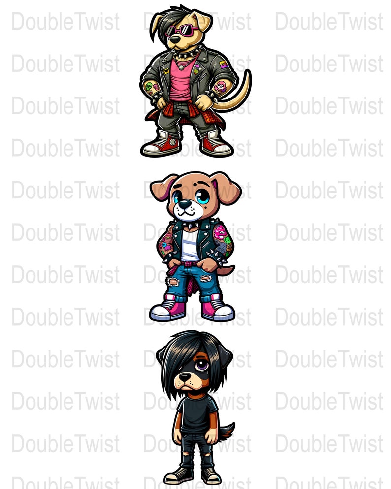 Emo Dogs Clipart Stickers, Punk Puppies, Cartoon Dog Decals ...