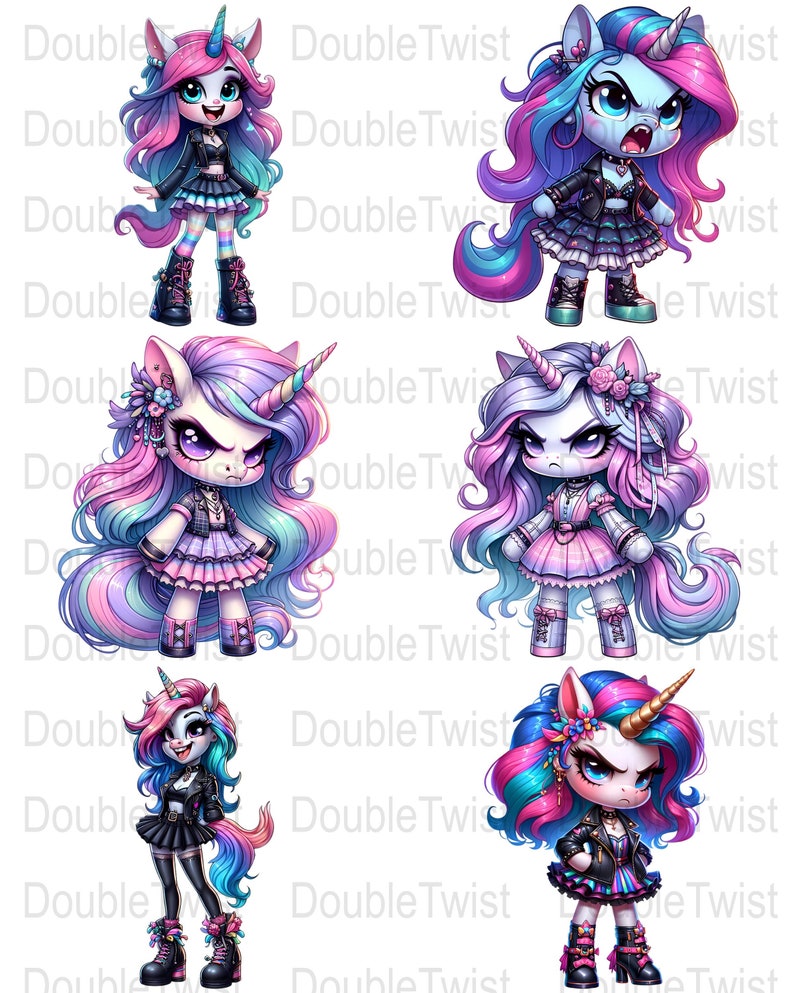 Pastel Goth Unicorn Set, PNG, Cute Emo Fantasy Creatures, Vibrant ...