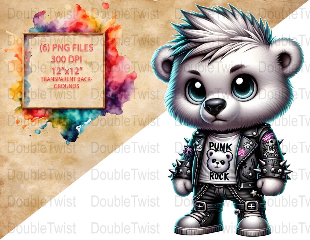 Punk Rock Polar Bear Clipart Bundle, Digital Download, Cute Goth Teddy ...