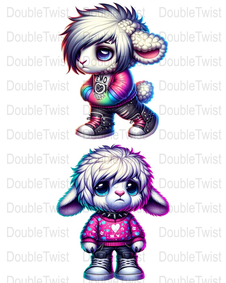 Cute Emo Lamb Clipart Collection, Digital Download, Printable Emo Sheep ...