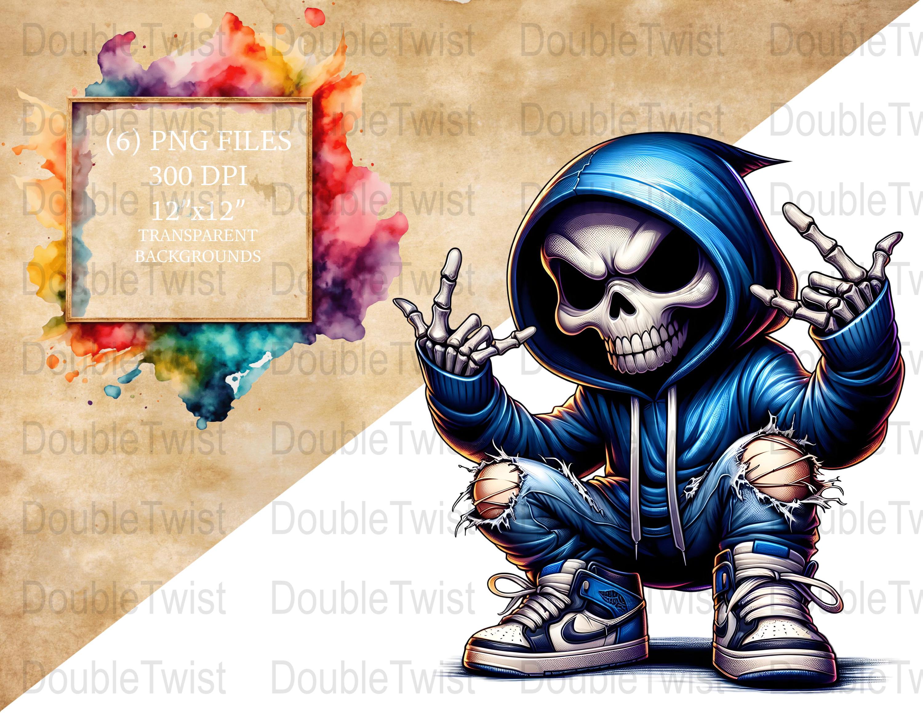 Urban Grim Reaper Clipart Bundle, Hoodie Skeleton Pngs, Rocker Skull ...