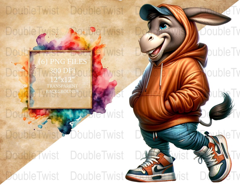 Streetwear Donkey Clipart, Urban Animal PNG Graphics (digital Download ...