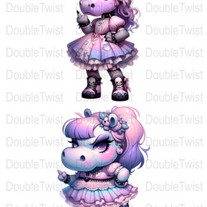 Pastel Goth Hippos PNG Clipart, Cute Goth Hippopotamus Graphics ...