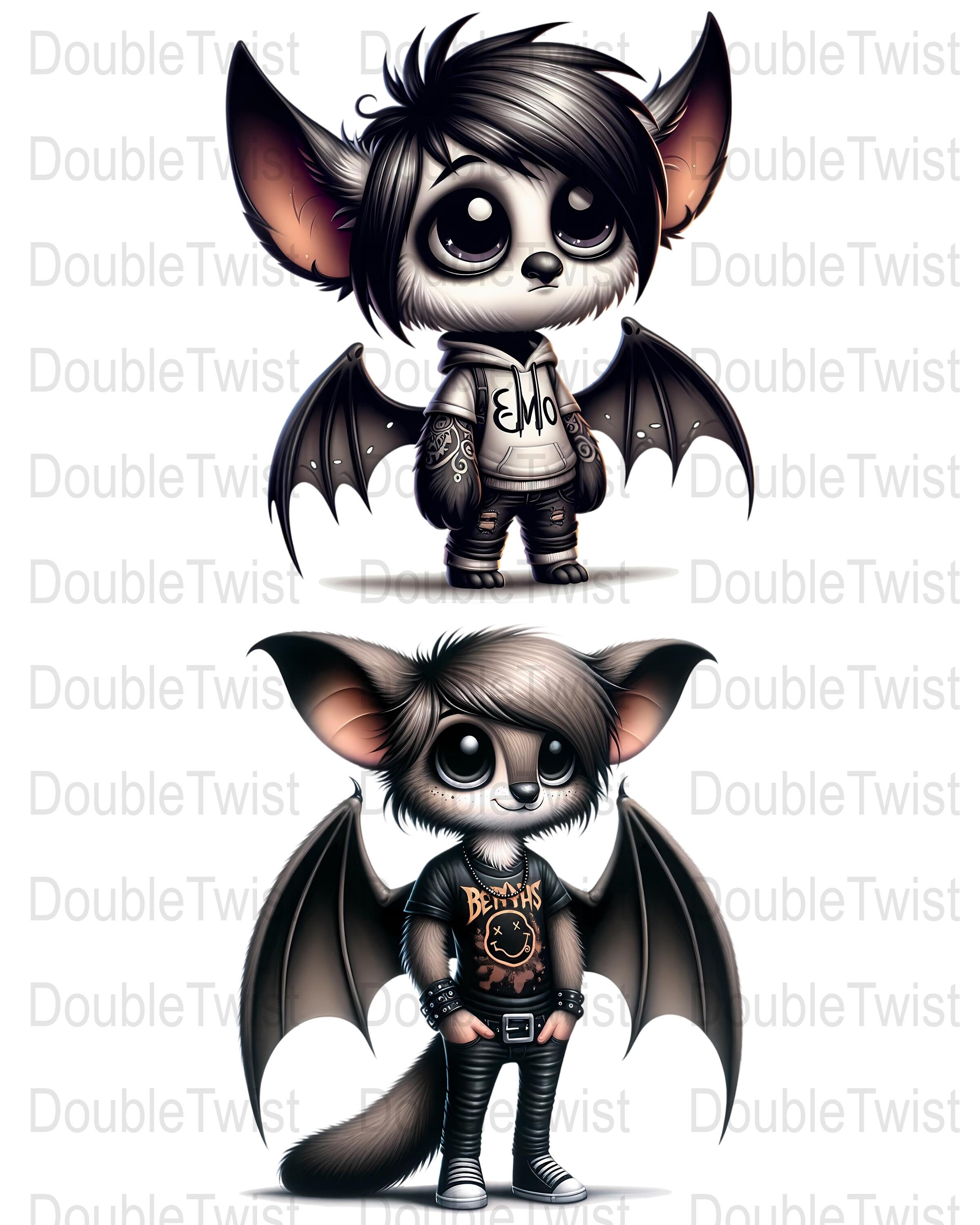 Emo Bats Clipart, Cute Gothic Bat Pngs, Digital Download, Cartoon Emo ...