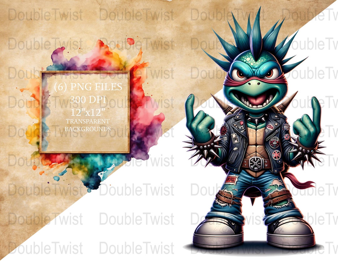 Punk Rock Turtles Clipart, Colorful PNG Files, Digital Download, Edgy ...