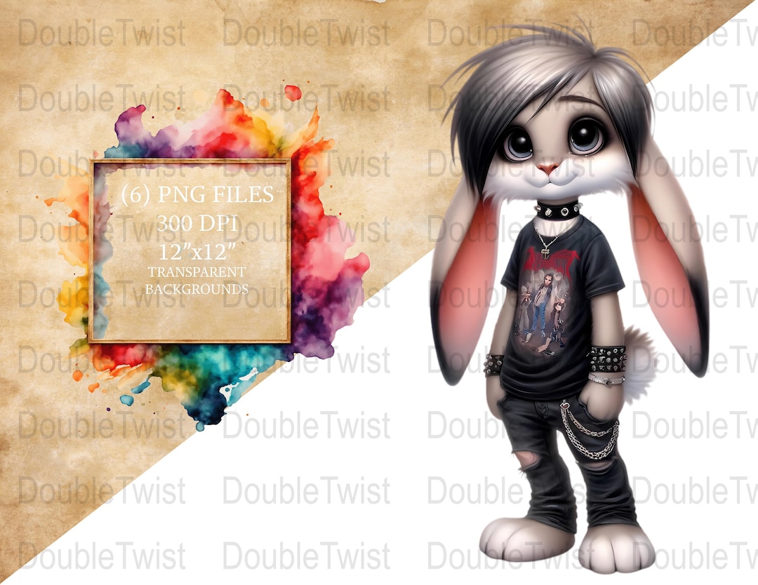 Emo Bunny Clipart, Cute Punk Hare Pngs, Digital Download, Goth Rabbit ...