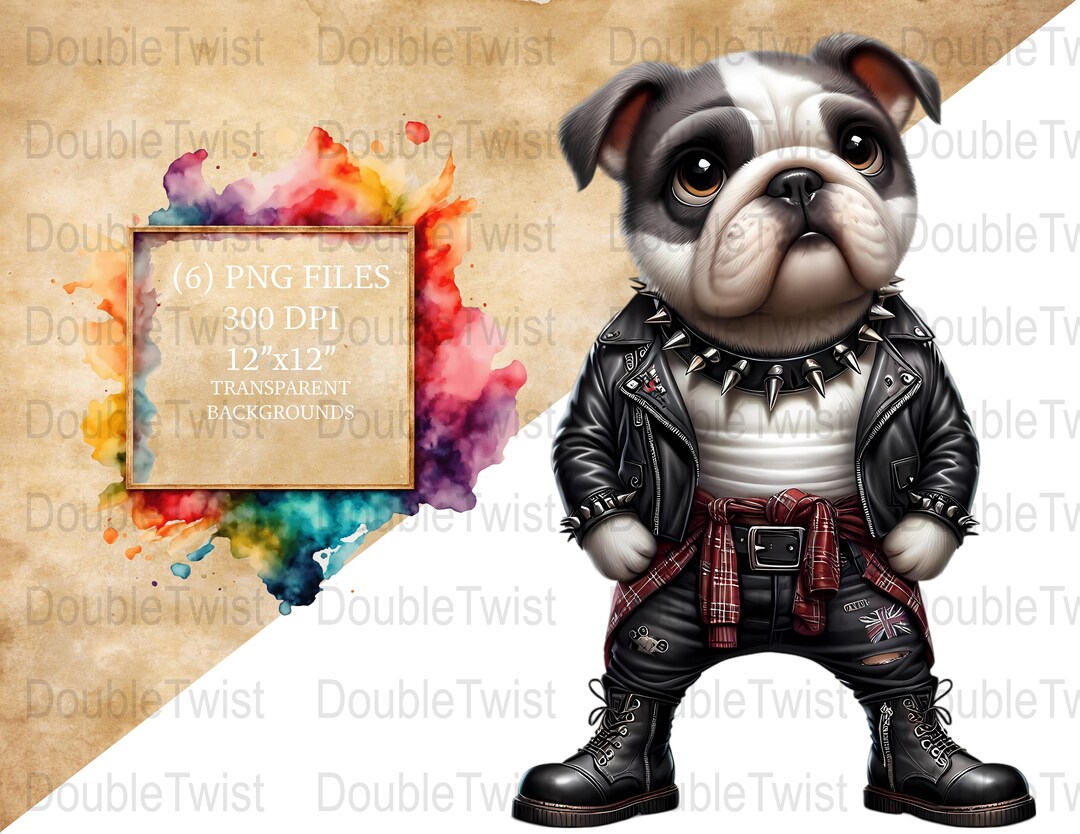 Punk Rock English Bulldog Clipart, Cool Bulldog Digital Art, Rocker Dog ...