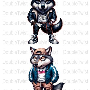 Streetwear Wolf Clipart Set, Urban Wolf Character PNG, Fashionable ...