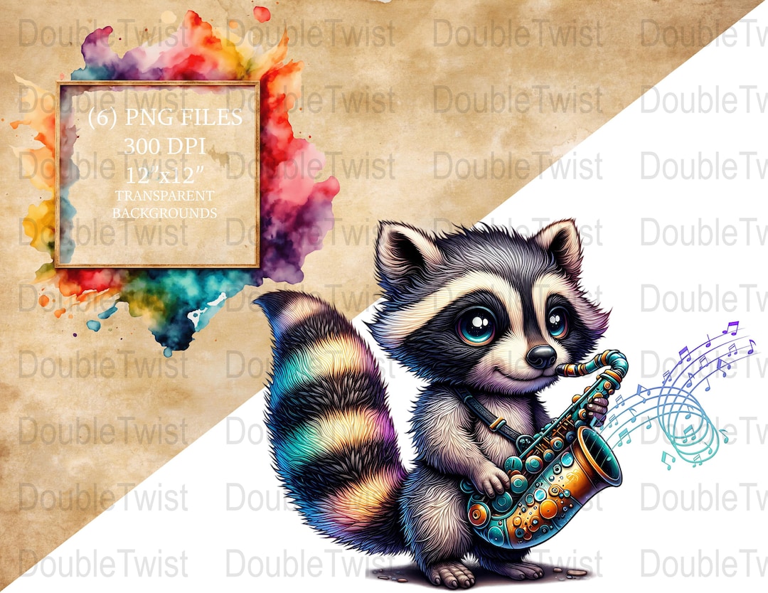 Raccoon Playing Saxophone Clipart, Adorable Woodland Animal Music Art ...