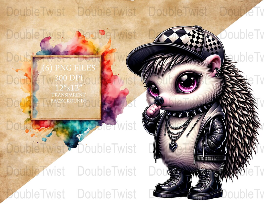 Emo Hedgehogs Clipart PNG, Cute Goth Animals, Digital Download ...