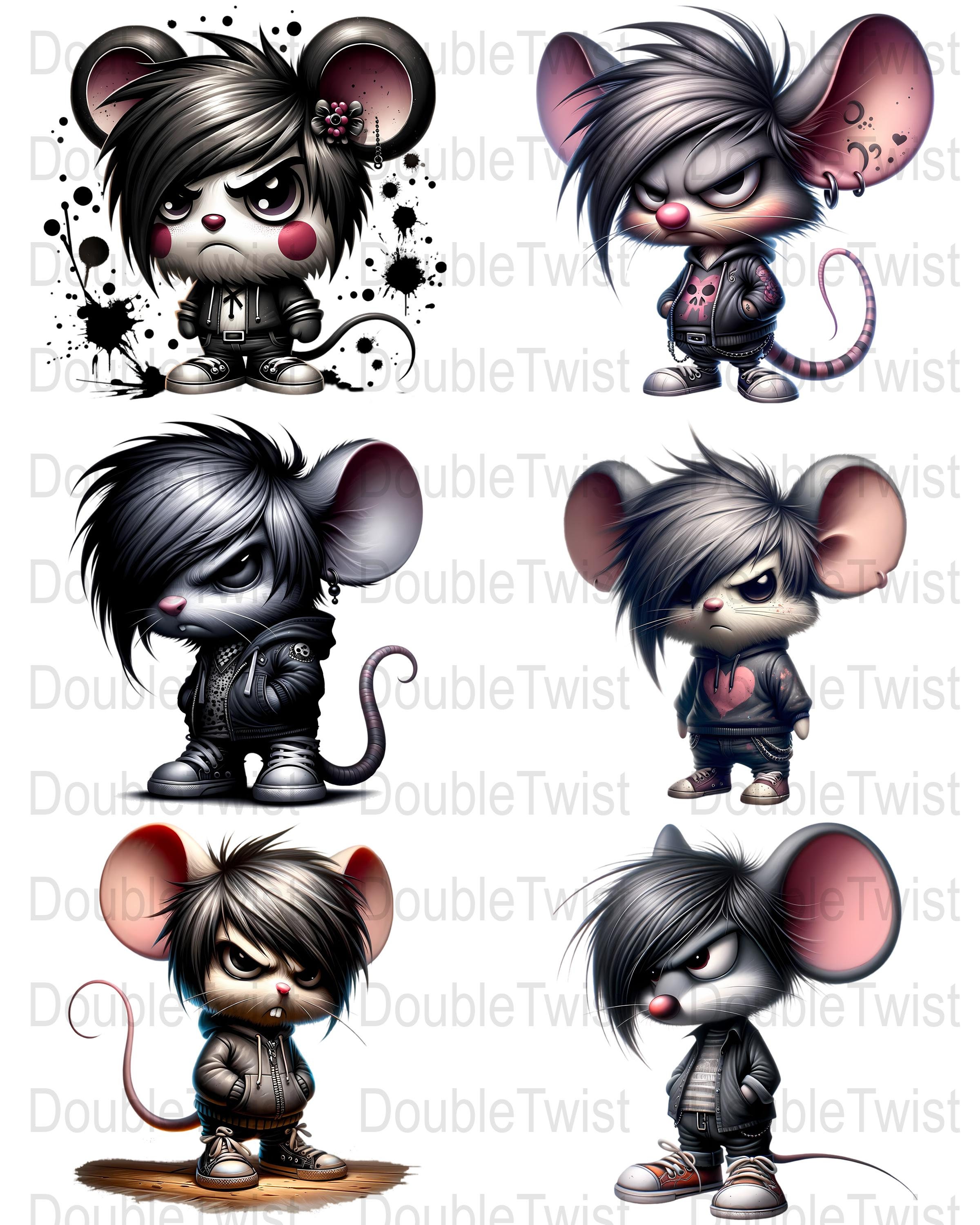 Emo Mice Clipart, Cute Goth Mouse PNG, Digital Download, Dark Cartoon ...