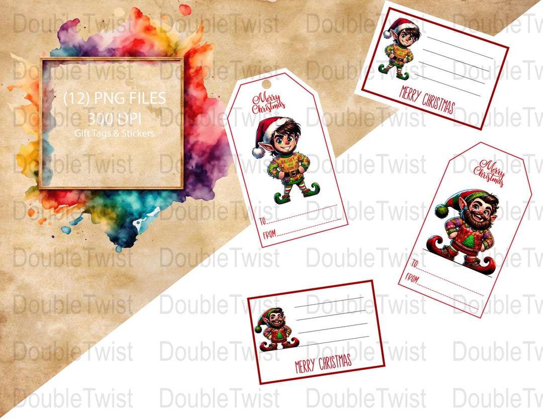 Printable Ugly Christmas Sweater Elf Gift Tags & Stickers PNG Set ...