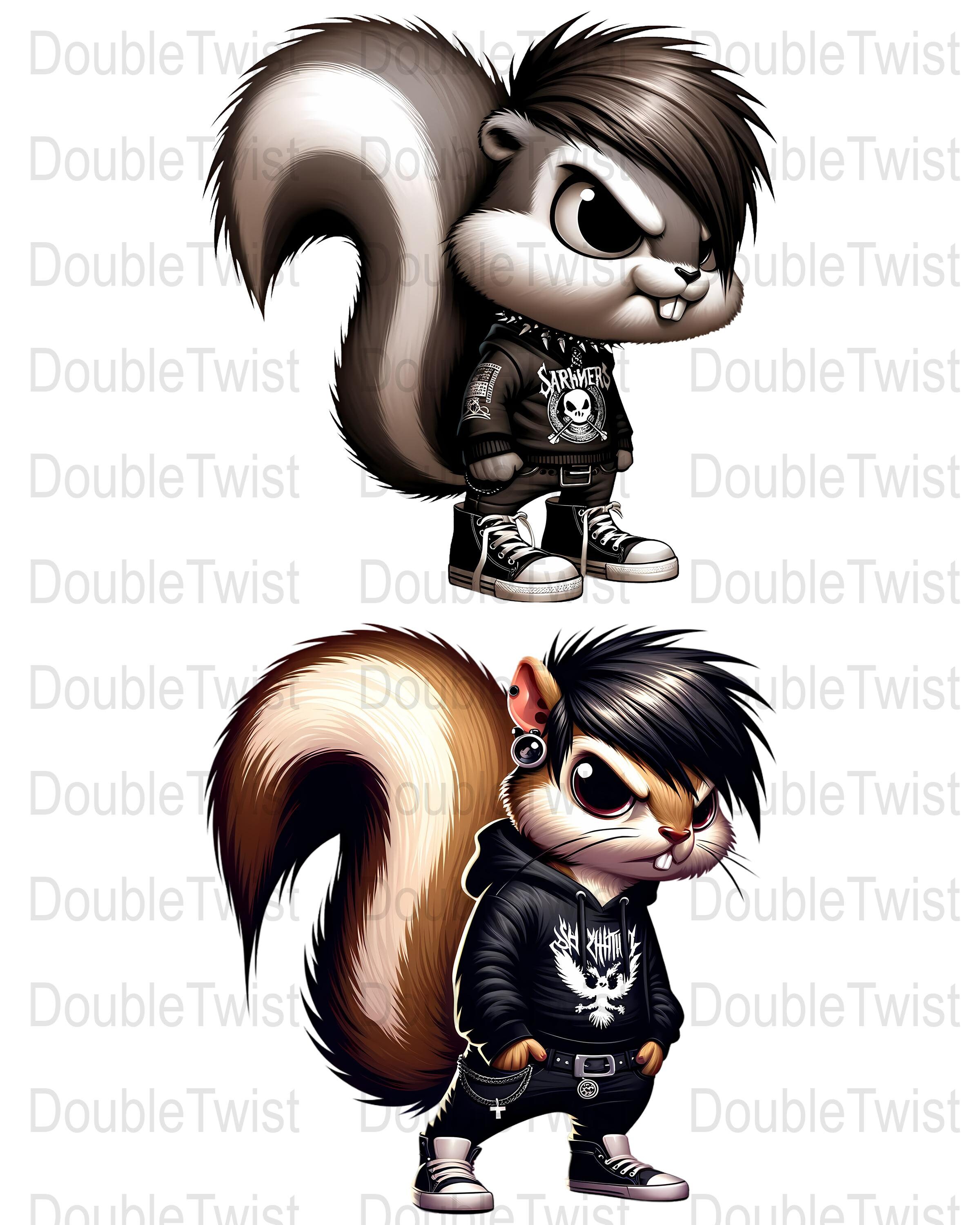 Emo Squirrels Clipart Set, Punk Rock Animals PNG, Digital Download ...