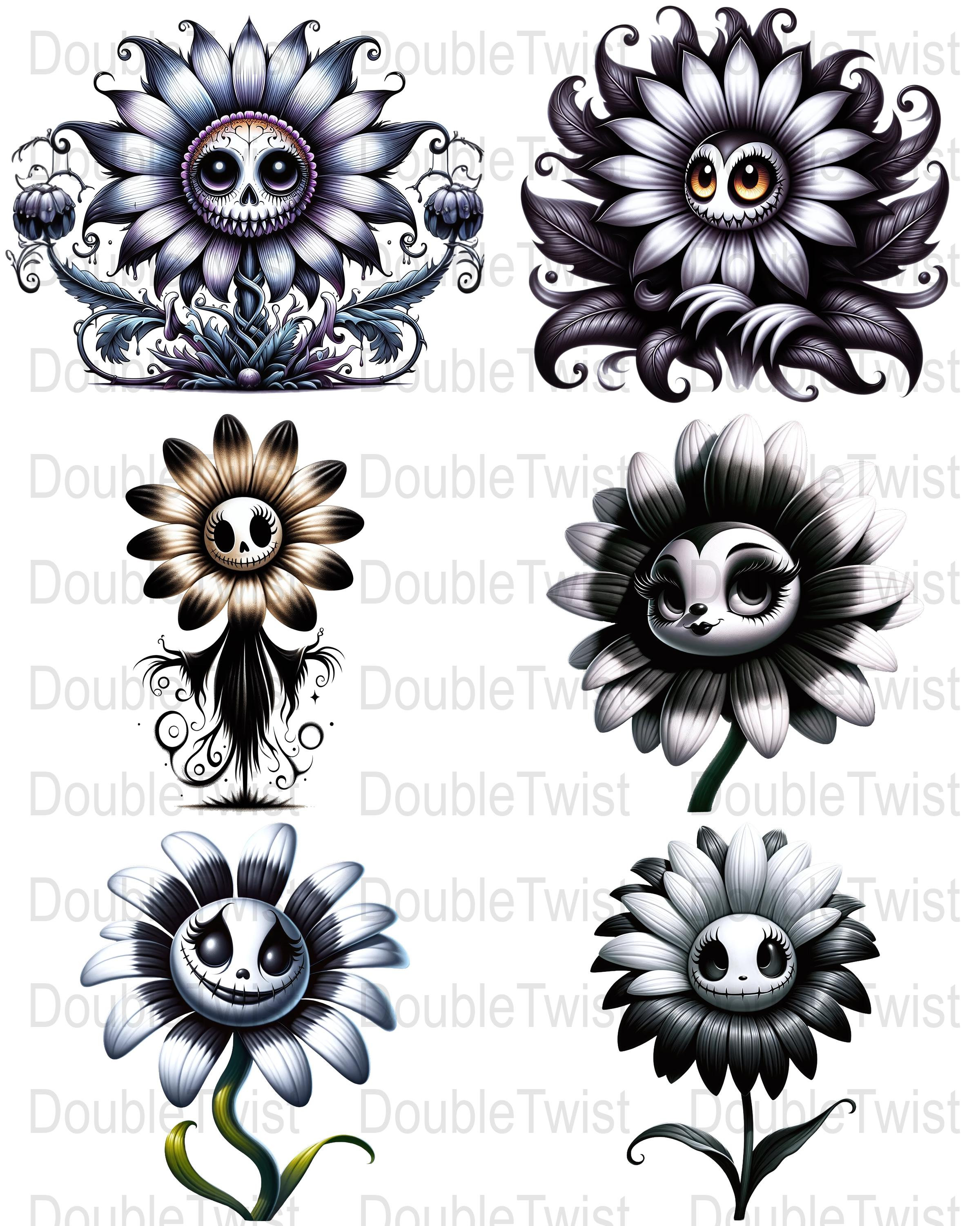Gothic Sunflower 02 Clipart, Spooky Floral PNG, Halloween Decor Digital ...