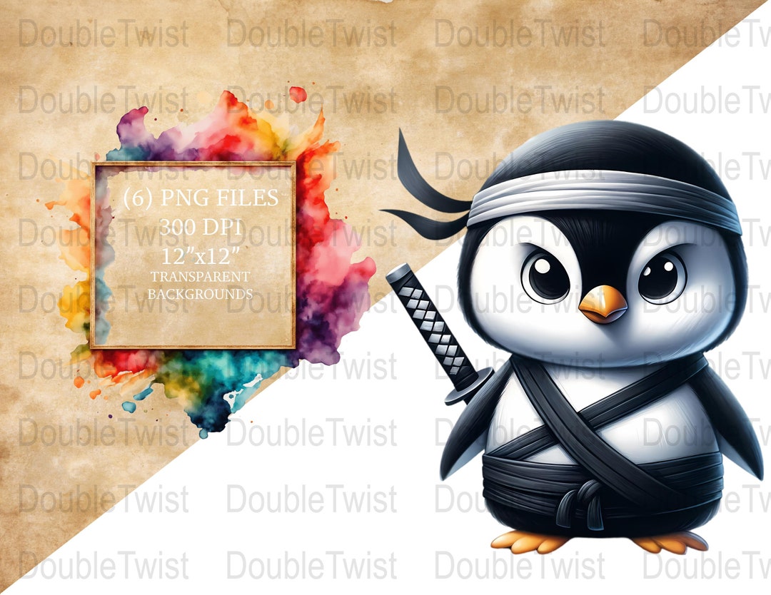 Cute Ninja Penguins Clipart Set, Cartoon Martial Arts Birds PNG ...