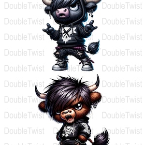 Emo Highland Cow Clipart, Goth Punk PNG Graphics (digital Download) - Etsy