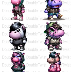 Goth Hippos Clipart, Cute Punk Hippopotamus PNG, Alternative Style ...