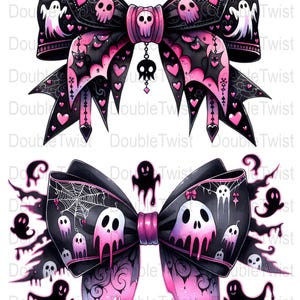Cute Gothic Halloween Coquette Bow PNG Spooky Ghosts and Skulls Digital ...