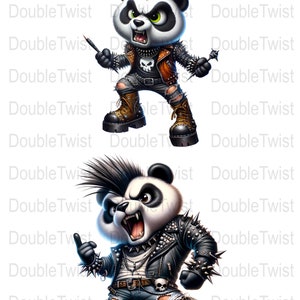 Punk Rock Pandas Clipart, Cartoon Panda PNG, Punk Music Band Animal ...