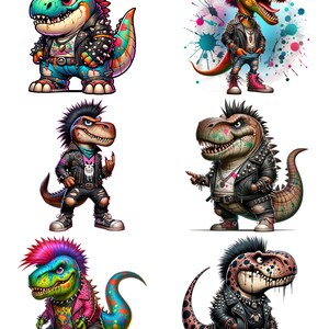 Punk Rock Dinosaurs Clipart, Printable T-rex With Mohawk, Dino Band PNG ...
