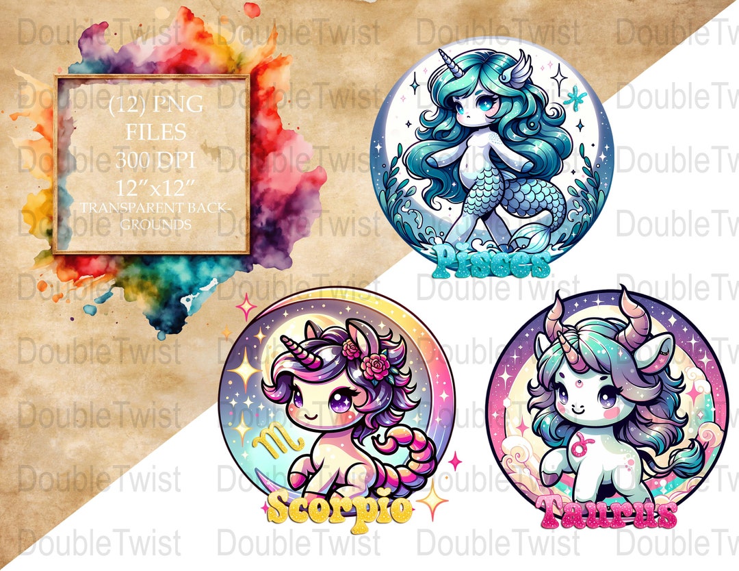 Unicorn Zodiac Clipart Bundle, Astrological Sign Printable Art ...