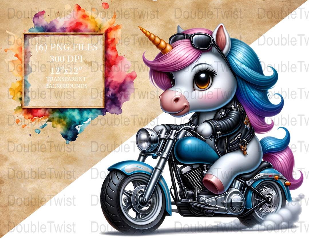 Biker Unicorns Clipart Set 02, Motorcycle Riding Fantasy Creatures PNG ...