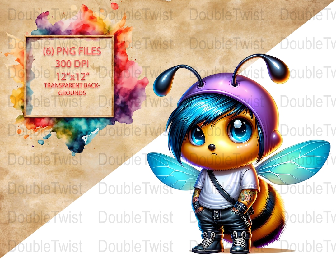 Cute Emo Bumblebee Clipart, Adorable Insect Characters, Digital ...