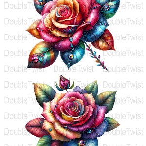 Vibrant Jeweled Roses Clipart, Digital PNG Files, Floral Graphics ...