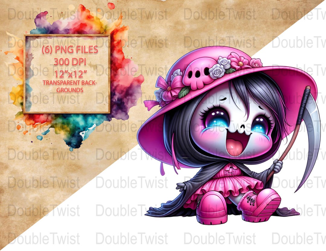 Cute Adorable Pink Reaper PNG Clipart, Grim Reaper Illustration, Cute ...