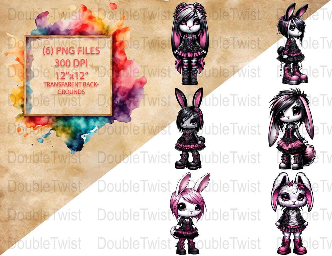 Cute Emo Bunny PNG Clipart, Dark Gothic Bunny, Sublimation Designs ...