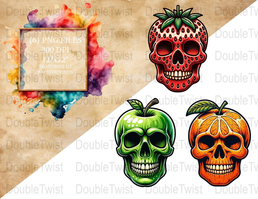 Fruit Skulls Clipart, Tropical Gothic PNG, Digital Download, Skull Art ...