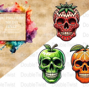 Fruit Skulls Clipart, Tropical Gothic PNG, Digital Download, Skull Art ...