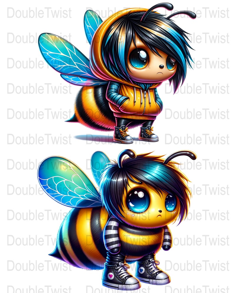 Cute Emo Bumblebee Clipart, Adorable Insect Characters, Digital ...