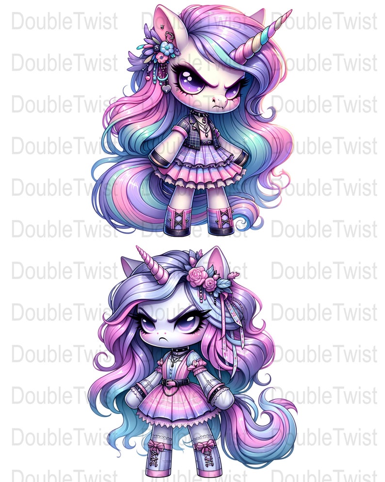 Pastel Goth Unicorn Set, PNG, Cute Emo Fantasy Creatures, Vibrant ...