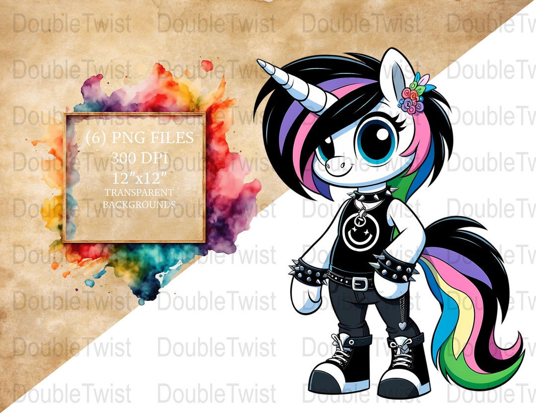 Gothic Unicorn Clipart, Cartoon Emo Unicorns, Rainbow Hair, Digital Download, Cute Dark Fantasy ...