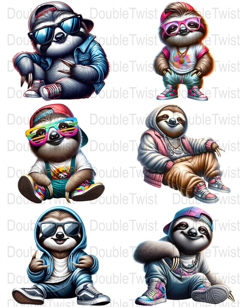 Cool Sloth Clipart, Streetwear Style Sloths PNG, Urban Chill Hipster ...