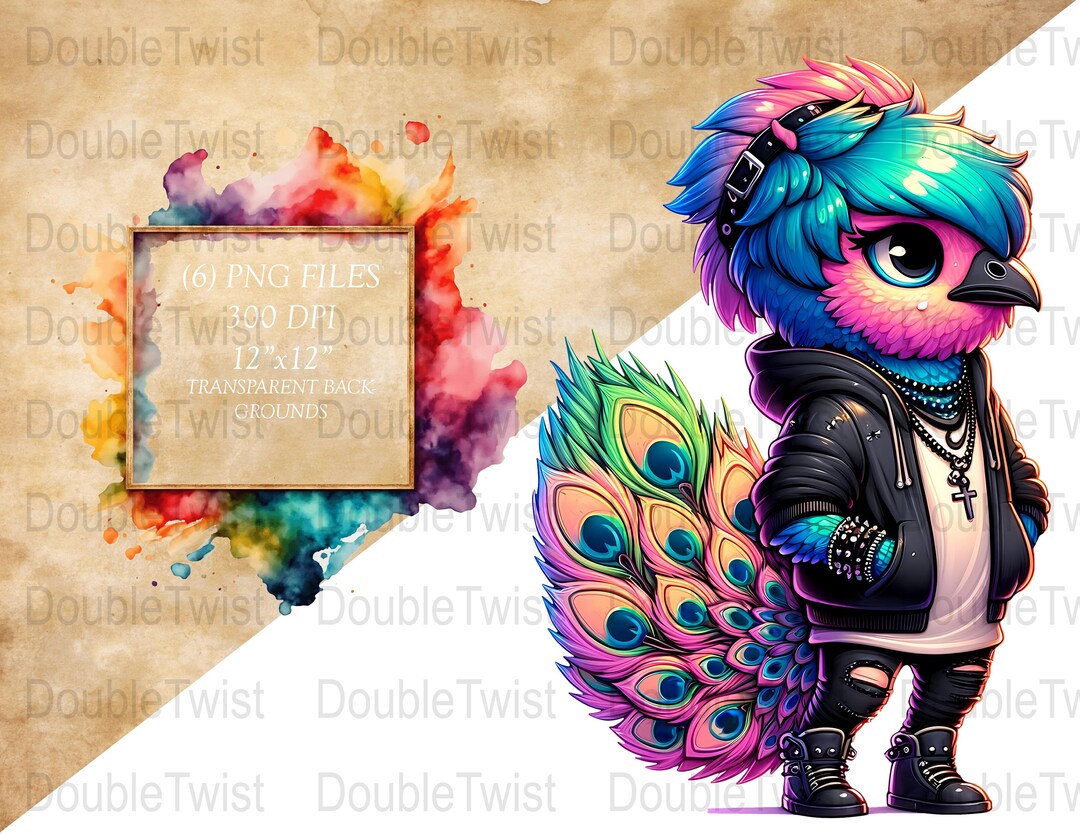 Emo Peacock Clipart, Rainbow Peacock Digital Art, Cute Animal ...