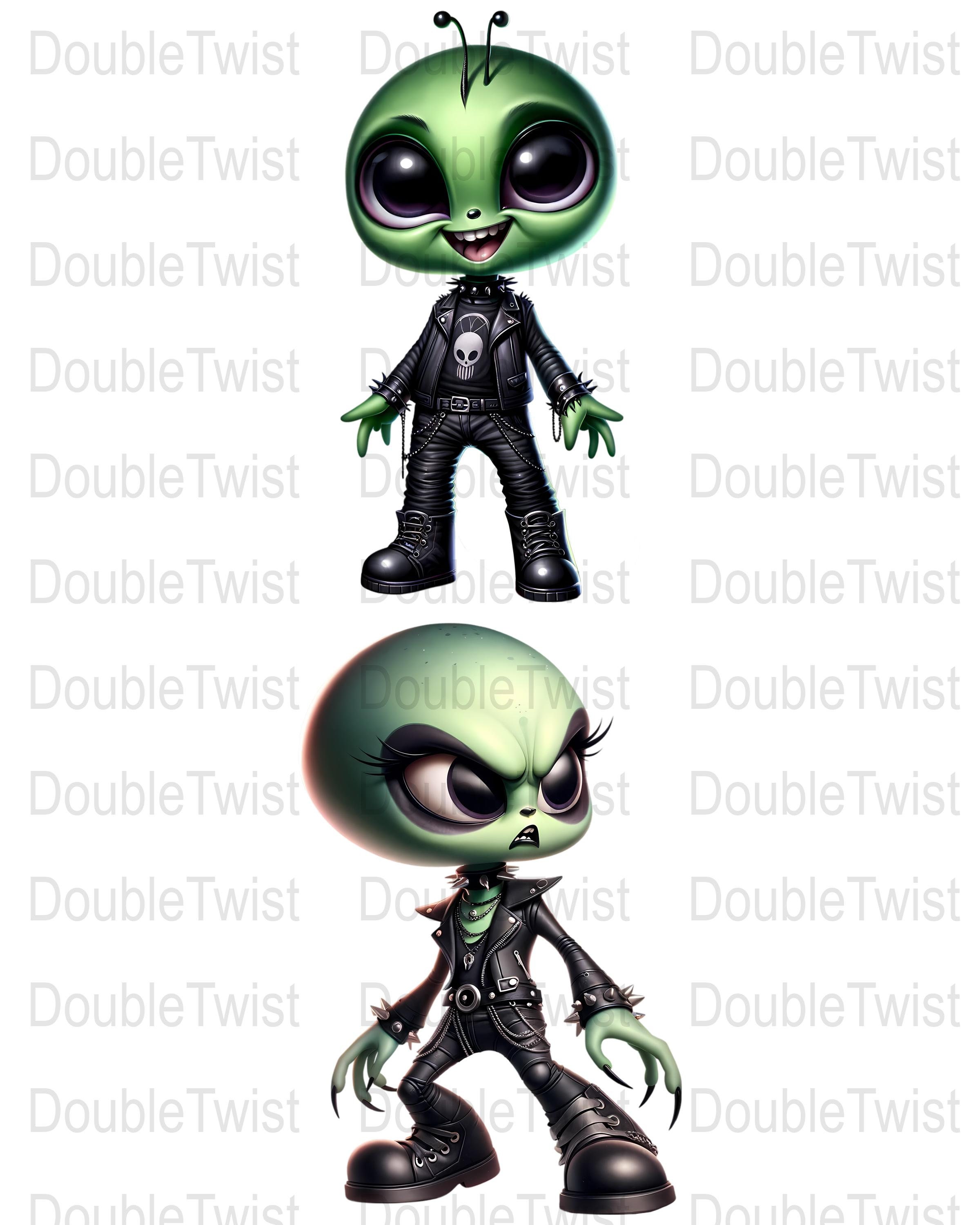 Goth Aliens PNG Pack, Cute Punk Alien Clipart, Dark Emo Characters ...