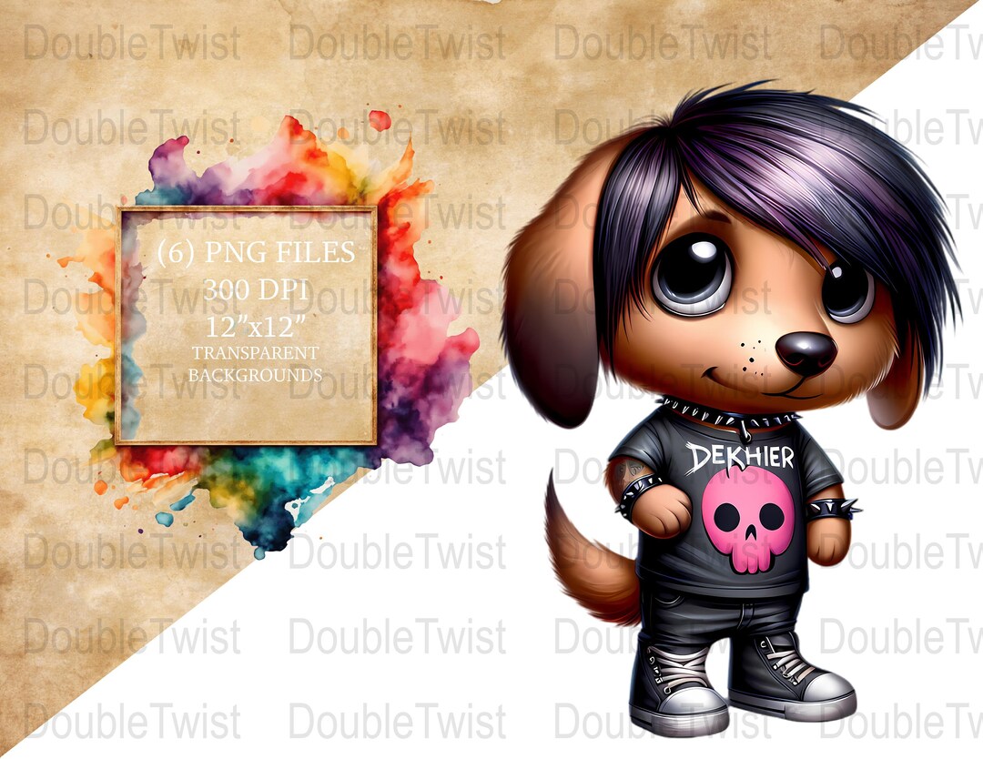 Emo Dachshund PNG Set, Cute Gothic Cartoon Dogs, Digital Download ...