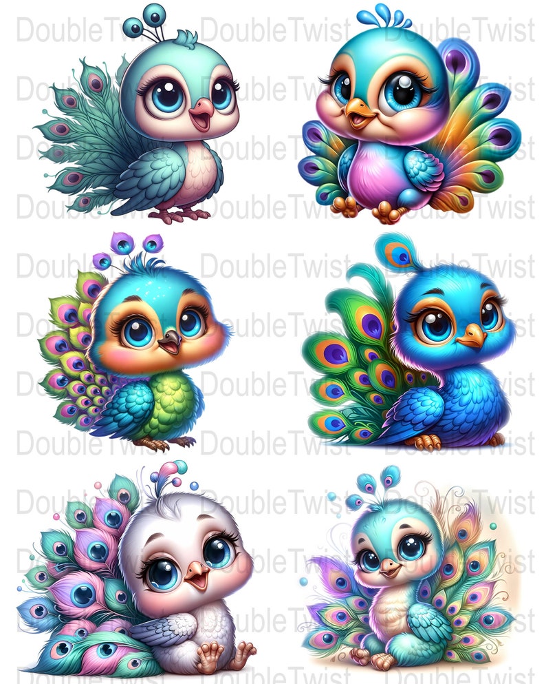 Baby Peacock Clipart, Cute Cartoon Peacock PNG Files, Digital Download ...