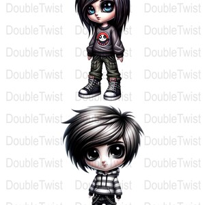 Emo Dolls Clipart PNG, Digital Download, Cute Emo Kids Graphics, Dark ...