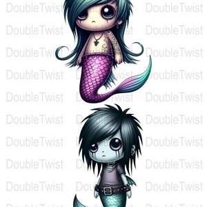Emo Mermaids Clipart Pack, Cute Goth Mermaid Pngs, Digital Download ...