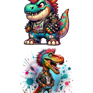 Punk Rock Dinosaurs Clipart, Printable T-rex With Mohawk, Dino Band PNG ...